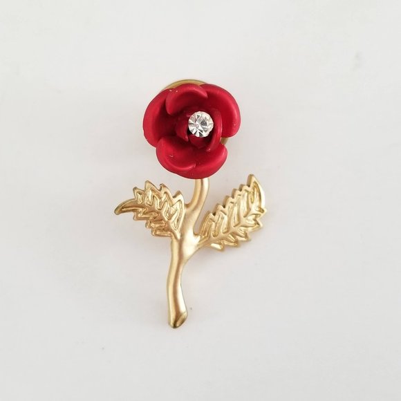 Jewelry | Gold Tone Red Rose Pin | Poshmark